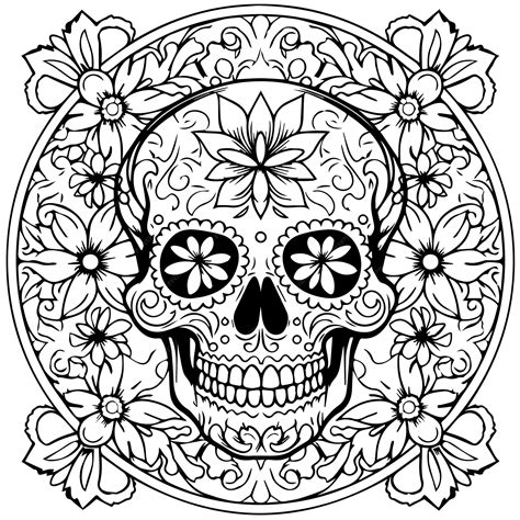 Calavera Dia De Muertos Para Colorear Vector Premium
