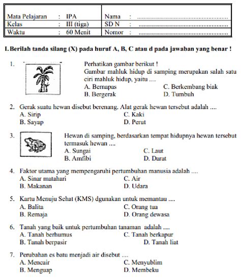Soal Latihan Dan Jawaban Uas Ipa Kelas 3 Sdmi Semester 1 Prestasi