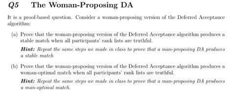 solved q5 the woman proposing da it is a proof based question
