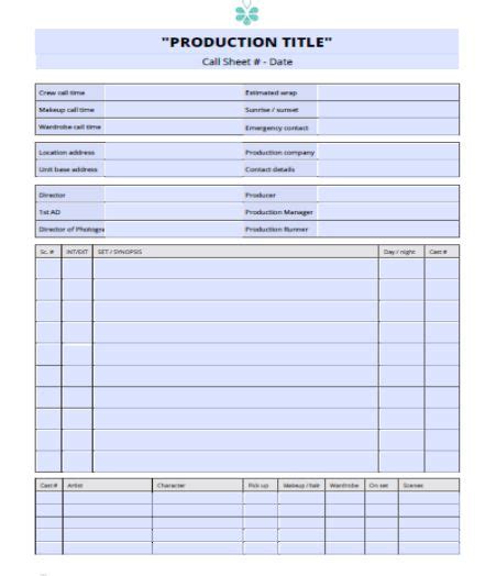 Call Sheet Template Templates Free Download In Word And PDF Formats Template Sumo
