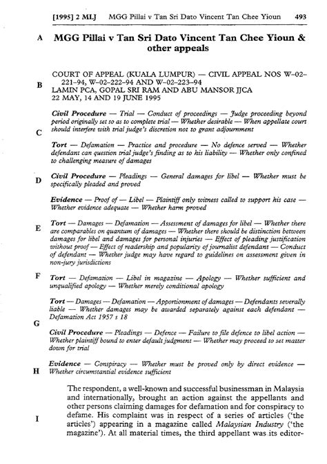 Mgg Pillai V Tan Sri Dato Vincent Tan Chee Yioun And Other Appeals