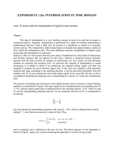 exp 13 dsp experiment 13a interpolation in time domain aim to