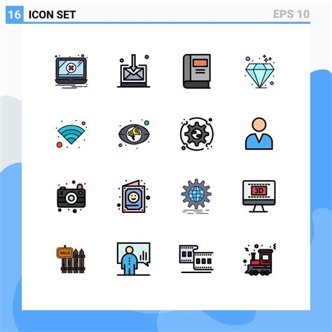 Editable Vector Line Pack Of 16 Simple Flat Color Filled Lines Of Eye Wifi Education Technology