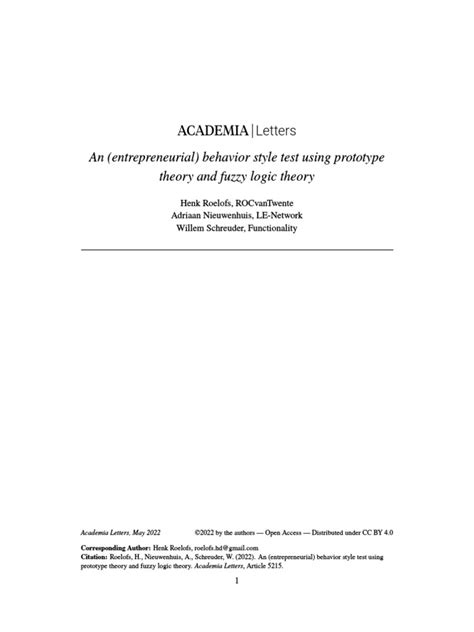 An Entrepreneurial Behavior Style Test U Pdf Psychology Cognition