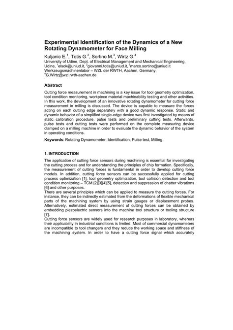 Pdf Experimental Identification Of The Dynamics Of A New Rotating Dynamometer For Face Milling