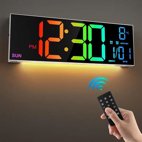 Haitang 16 5 Large Digital Wall Clock With Remote Control Big Led Dual Alarm 8 Rgb Colors