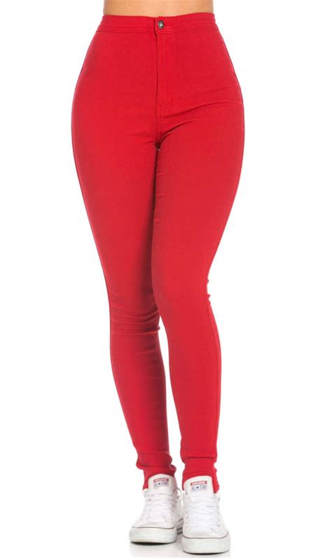 Super High Waisted Stretchy Skinny Jeans Red