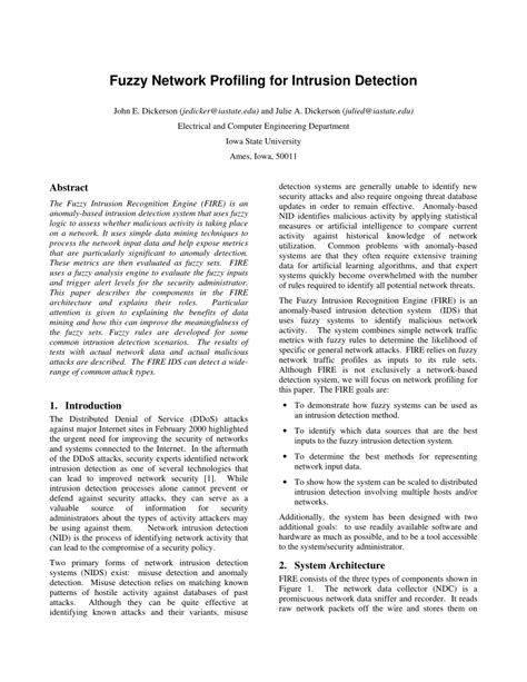 Pdf Fuzzy Intrusion Detection