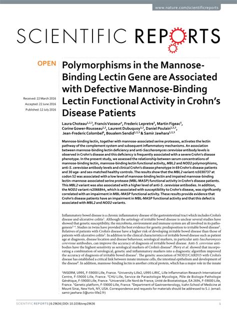 Pdf Polymorphisms In The Mannose Binding Lectin Gene Are Associated