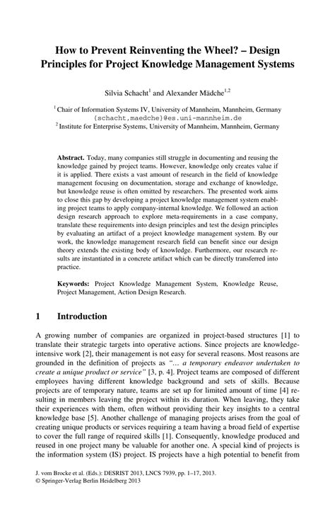 Pdf How To Prevent Reinventing The Wheel Design Principles For Project Knowledge Management