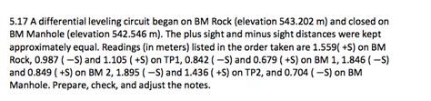 solved a differential leveling circuit began on bm rock