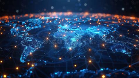 Digital Global Network Visualization Showing Connections And Data Flow Around The World Modern