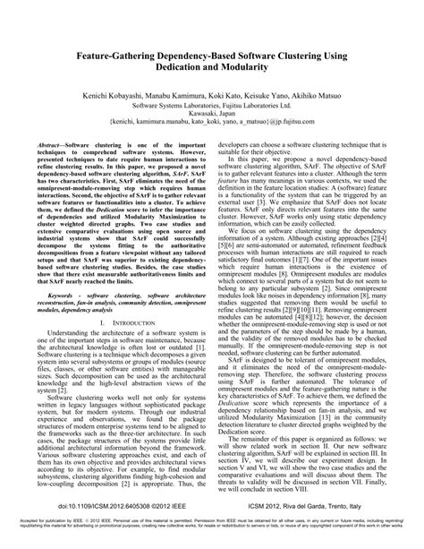 Pdf Feature Gathering Dependency Based Software Clustering Using