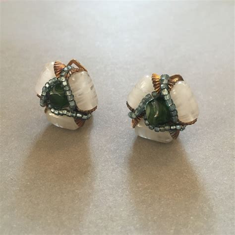 Vintage Glass Clip On Earrings White Green And Blue Etsy