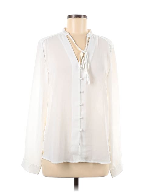 Lulus 100 Polyester Solid White Ivory Long Sleeve Blouse Size M 68