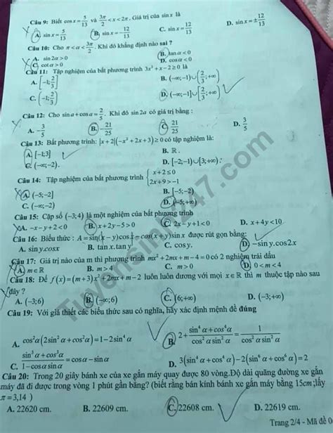 Đề Thi Kì 2 Lớp 10 Môn Toán 2019 Thpt Chu Văn An Yên Bái