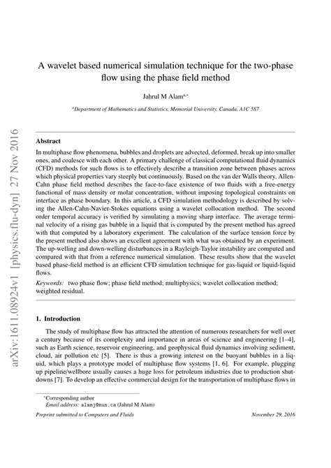 Pdf A Wavelet Based Numerical Simulation Technique For The Two Phase