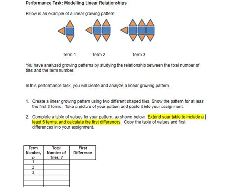 Solved Performance Task Modelling Linear Relationships