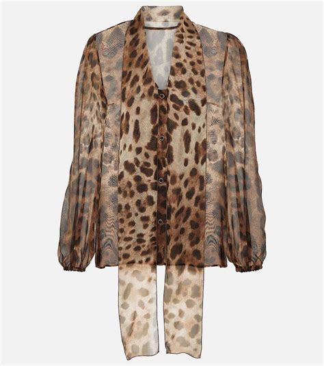 Dolce And Gabbana Leopard Print Silk Chiffon Blouse Multicoloured