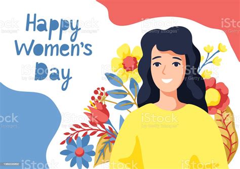세계 여성의 날 축하 인사말 카드 소녀와 꽃과 함께 3 월 8 일 배경 3월에 대한 스톡 벡터 아트 및 기타 이미지 3월
