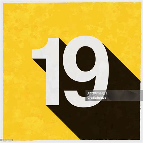 19 Number Nineteen Icon With Long Shadow On Textured Yellow Background High Res Vector Graphic