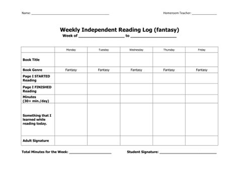 Weekly Reading Log Template Page Free To Edit Download Print CocoDoc