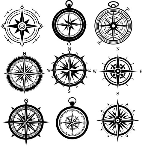 Premium Vector Compass Silhouette Set Vector Illustration