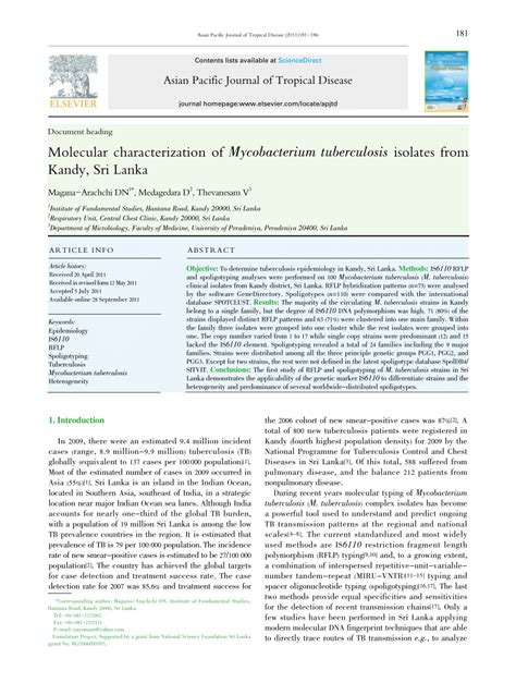 Pdf Molecular Characterization Of Mycobacterium Tuberculosis Isolates