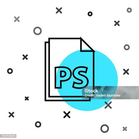 Siyah Çizgi Ps Dosya Belge Simgesi Beyaz Arka Planda Yalıtılmış Rastgele Dinamik Şekiller Vektör