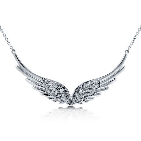 Clear Cubic Zirconia Cz 925 Sterling Silver Angel Wings Pendant