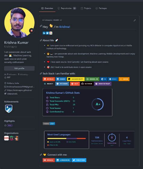 Krishna Kumar · Issue 702 · Eddiehubcommunityawesome Github Profiles
