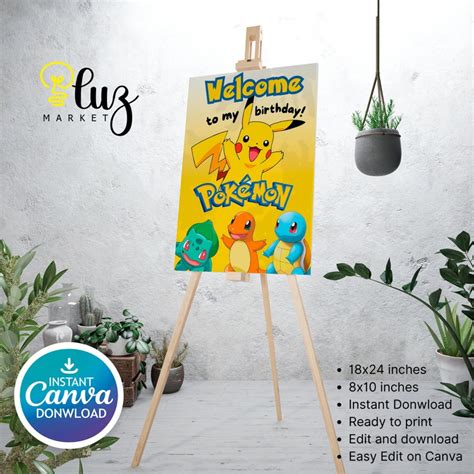 Pikachu Birthday Welcome Sign Poke Custom Birthday Welcome Sign