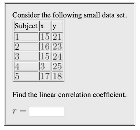 solved consider the following small data set subject x y 1