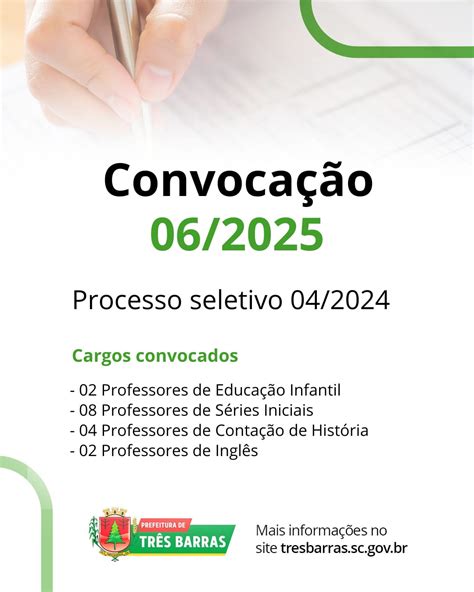 O Município de Três Barras convoca os candidatos classificados no