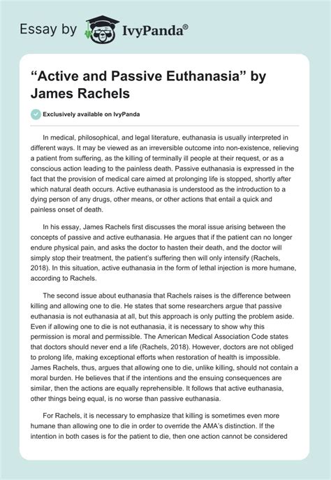Active And Passive Euthanasia By James Rachels 392 Words Essay