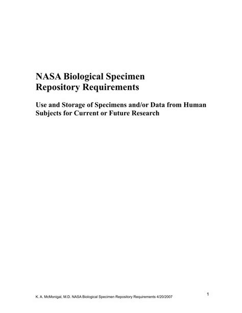 PDF NASA Biological Specimen Repository Requirements DOKUMEN TIPS