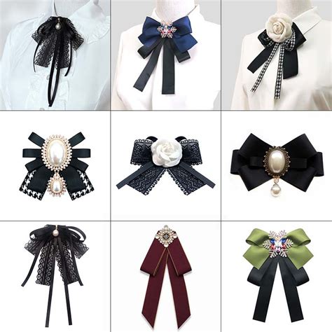 Elegant Pearl Bow Neckties Korean Houndstooth Brooch Vintage Palace