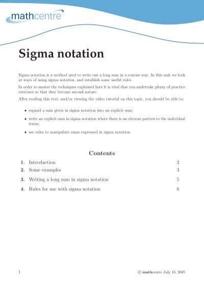 Sigma Notation Mathcentre
