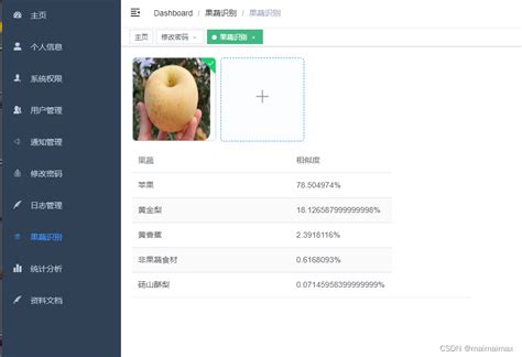Vue Springboot 果蔬识别系统 带图像识别、 Echarts、数据可视化可以加h5移动端一起使用拍照识别物品 Vue