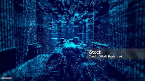 사이버 공간에서 추상적인 파티클 흐름 미래 지향적인 3d 포털입니다 디지털 기술 웹 흐름 빅 데이터 시각화 문에 대한 스톡 사진 및 기타 이미지 Istock