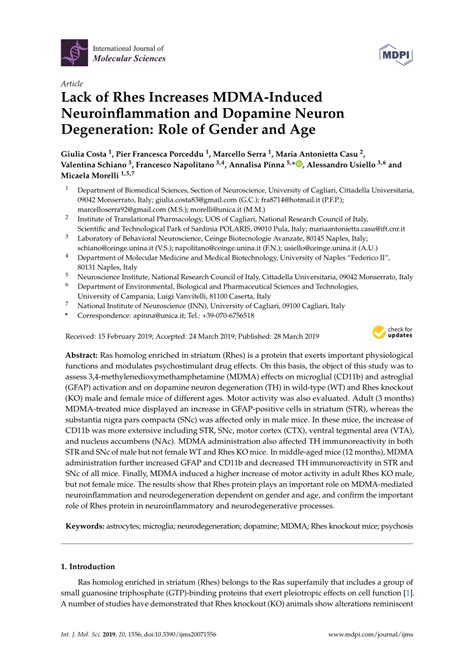 Pdf Lack Of Rhes Increases Mdma Induced Neuroinflammation And Dopamine Neuron Degeneration