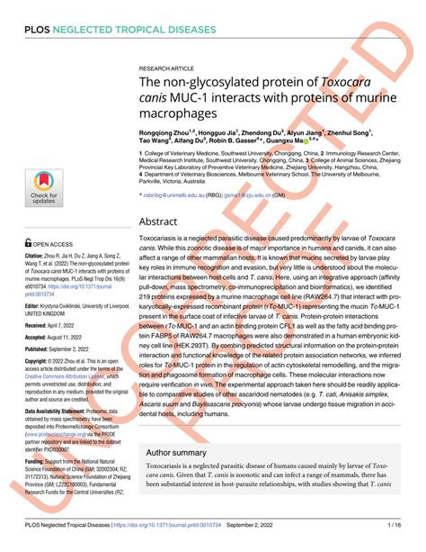 Pdf The Non Glycosylated Protein Of Toxocara Canis Muc 1 Interacts