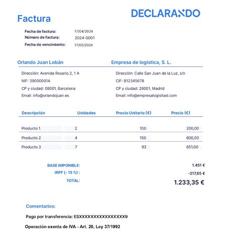 23 ejemplos de facturas para autónomos Declarando
