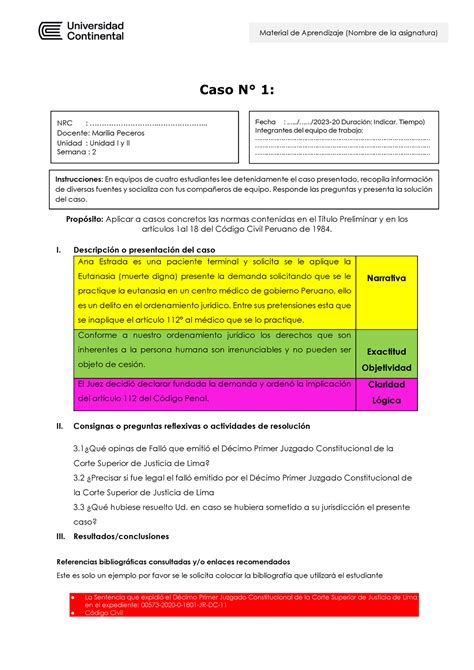 Análisis De Casos Derecho Conti Caso N∞ 1 PropÛsito Aplicar A