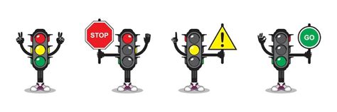귀여운 신호등 만화 캐릭터 디자인 프리미엄 벡터