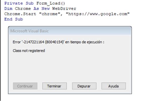 Class Not Registered Using Selenium Vbforums