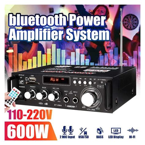 W Hifi Car Speakers Amplifier Audio Bluetooth Power Amplifier LED Display Karaoke Home