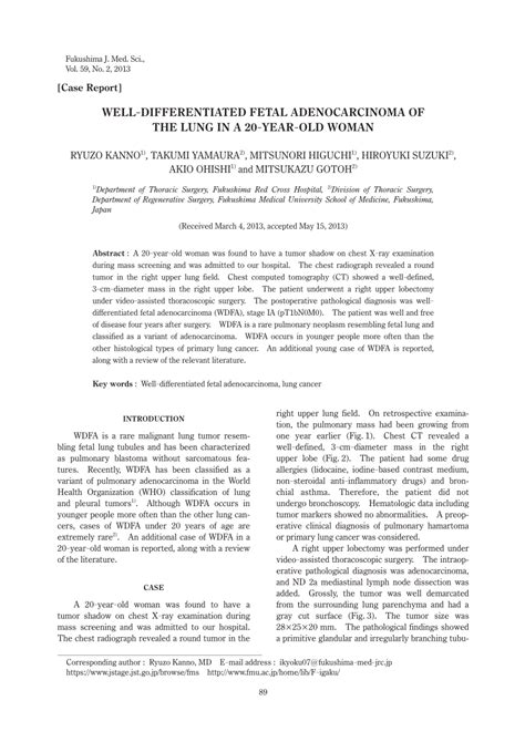 Pdf Well Differentiated Fetal Adenocarcinoma Of The Lung In A 20 Year