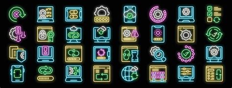Software Update Process And Data Synchronization Neon Icon Set Vector Art At Vecteezy