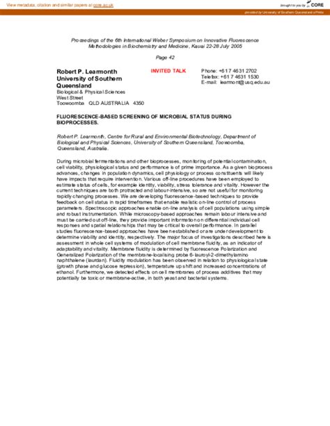 Pdf Fluorescence Based Screening Of Microbial Status During